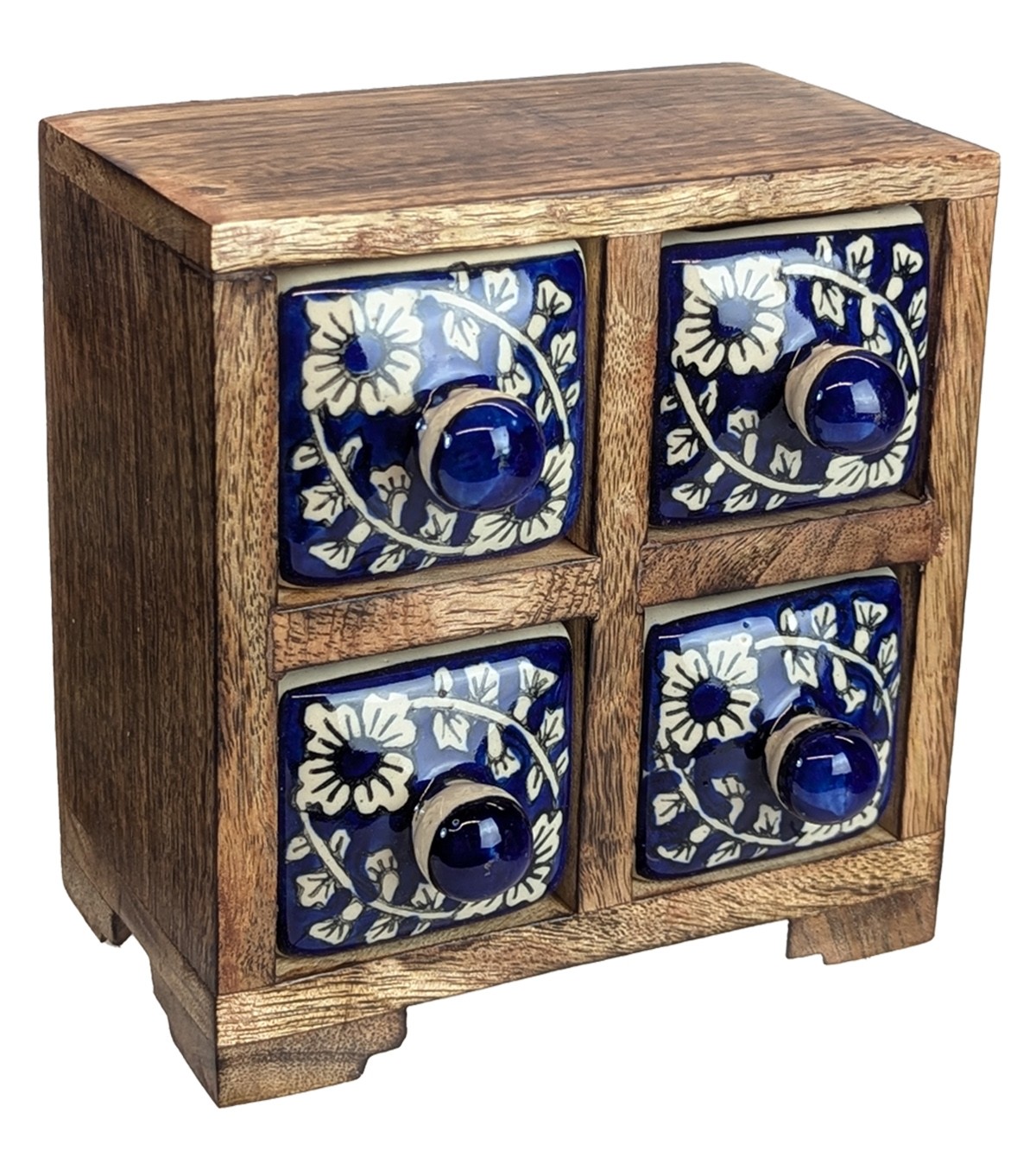 Ceramic 4 Drawer Almirah Mango Wood - Dark Blue - 15cm